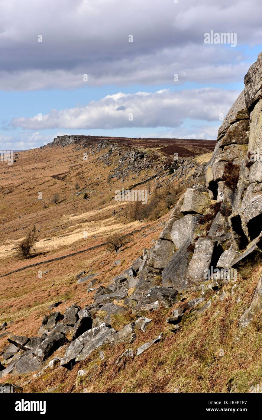 Stanage Edge,gritstone escarpment,Hathersage,Peak district national ...