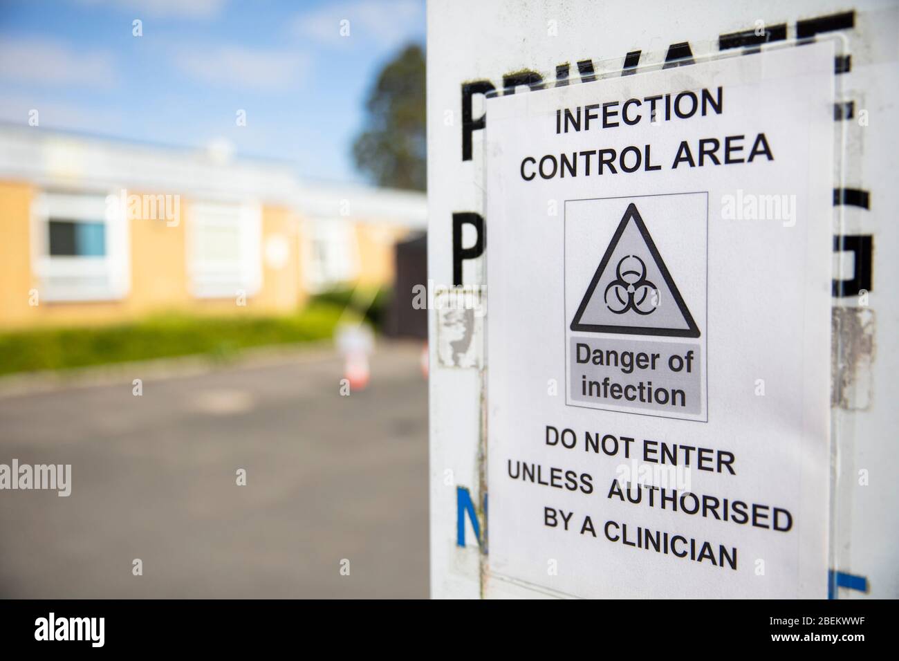 Infection control area warning sign on display during the coronavirus ...
