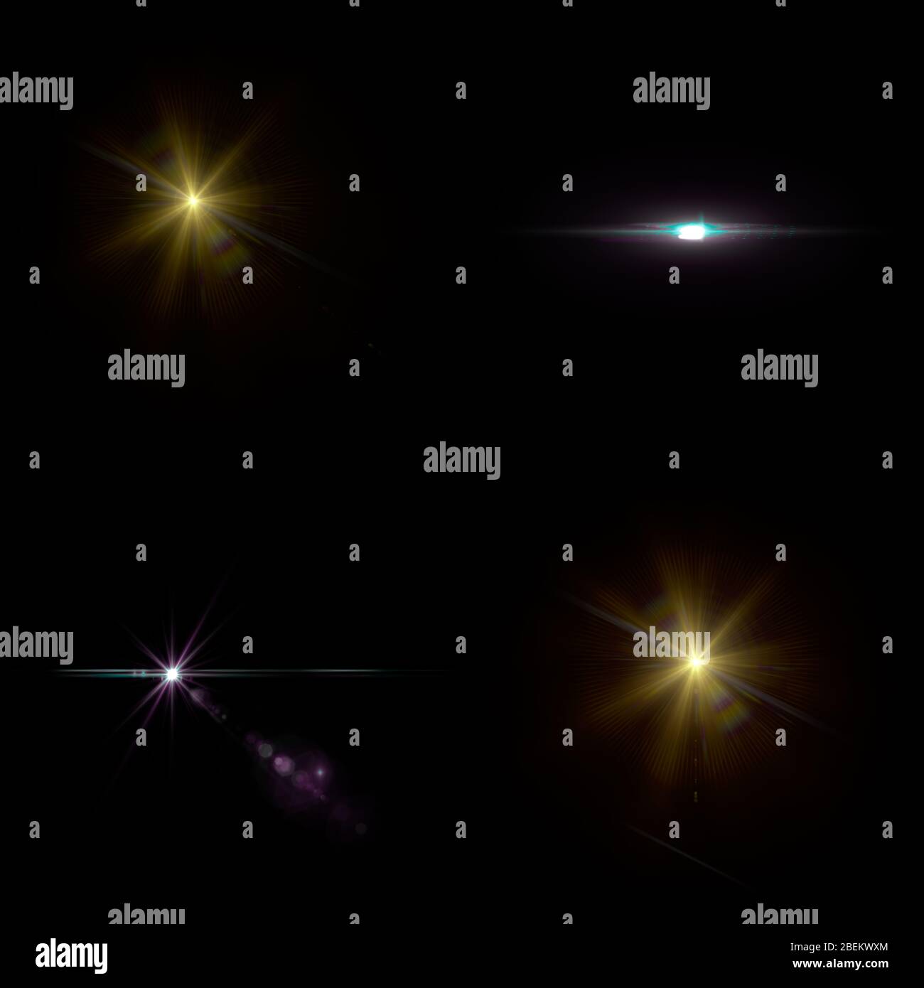 Illustration of 4 Lens Flares isolated on black background Stock Photo ...