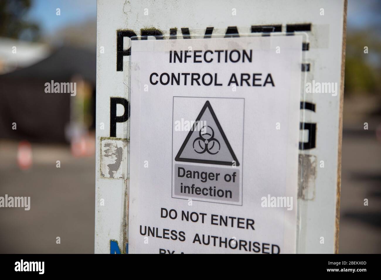 Infection control area warning sign on display during the coronavirus ...