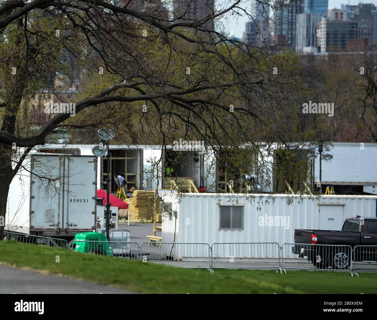 New York Manhattan, USA. 14th Apr, 2020. 69 refrigerated trailers sat ...