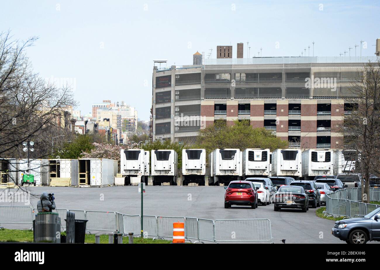 New York Manhattan, USA. 14th Apr, 2020. 69 refrigerated trailers sat ...
