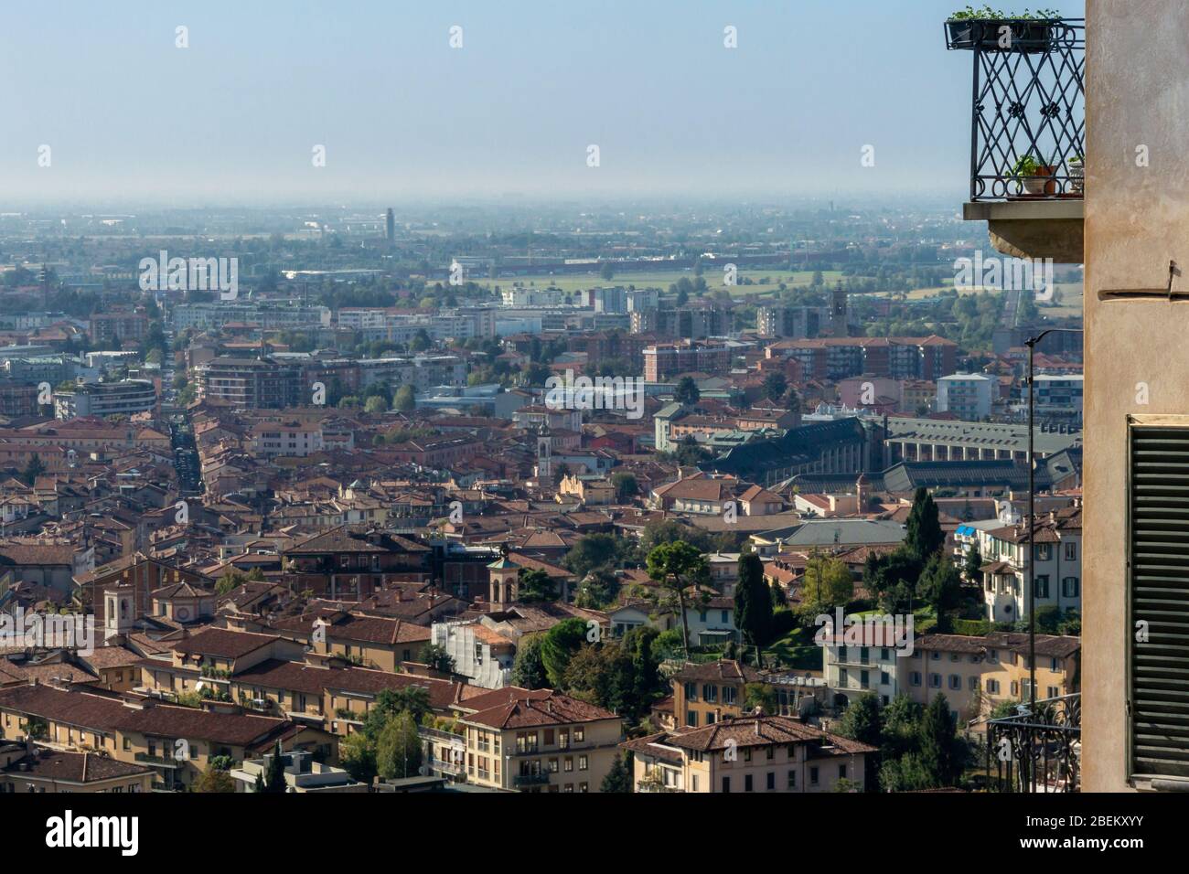 Aerial view of the city of Bergamo in the Lombardy region, Italy ...