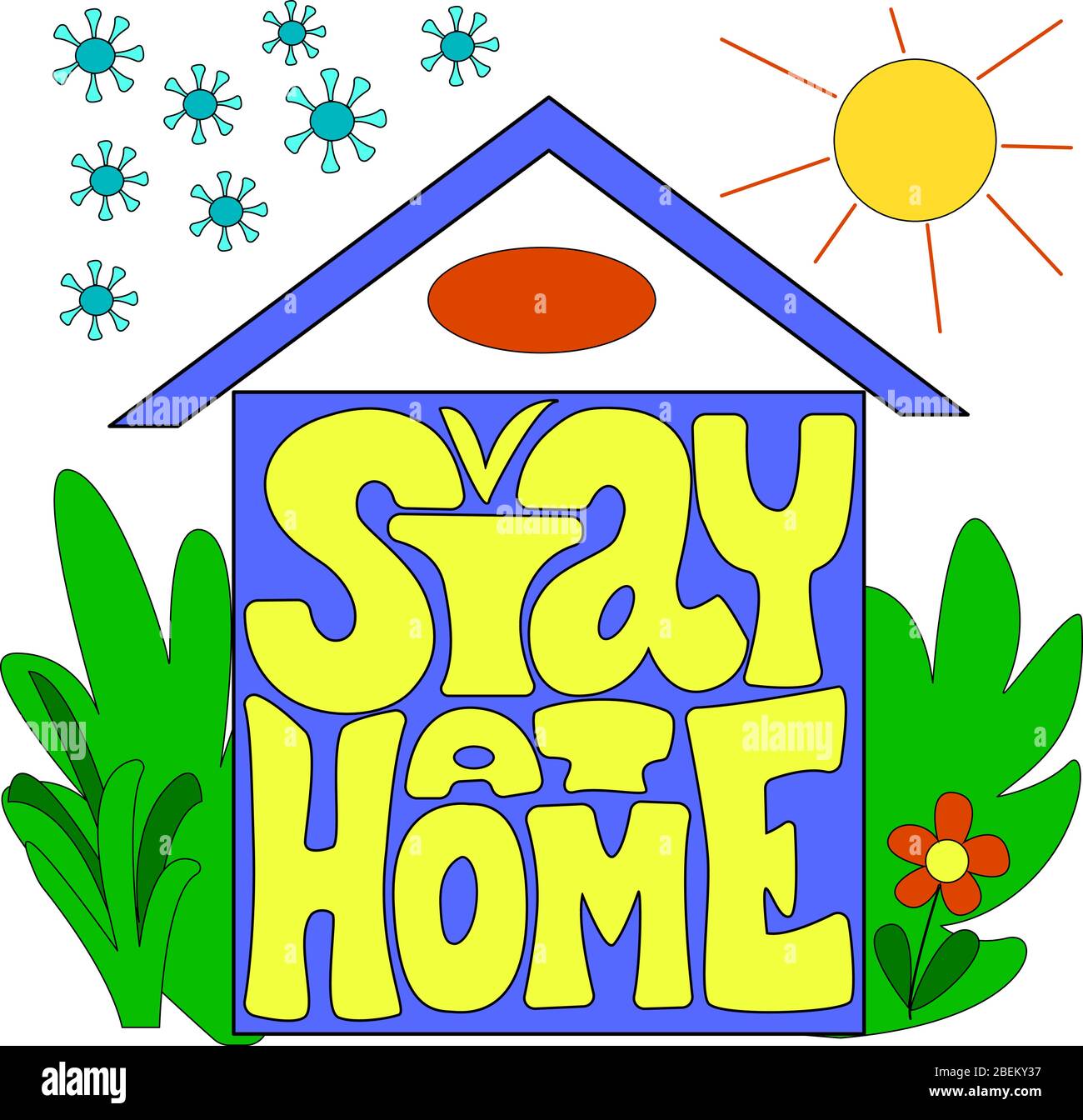 Motivational poster whith scribble stay at home, vector illustration in ...