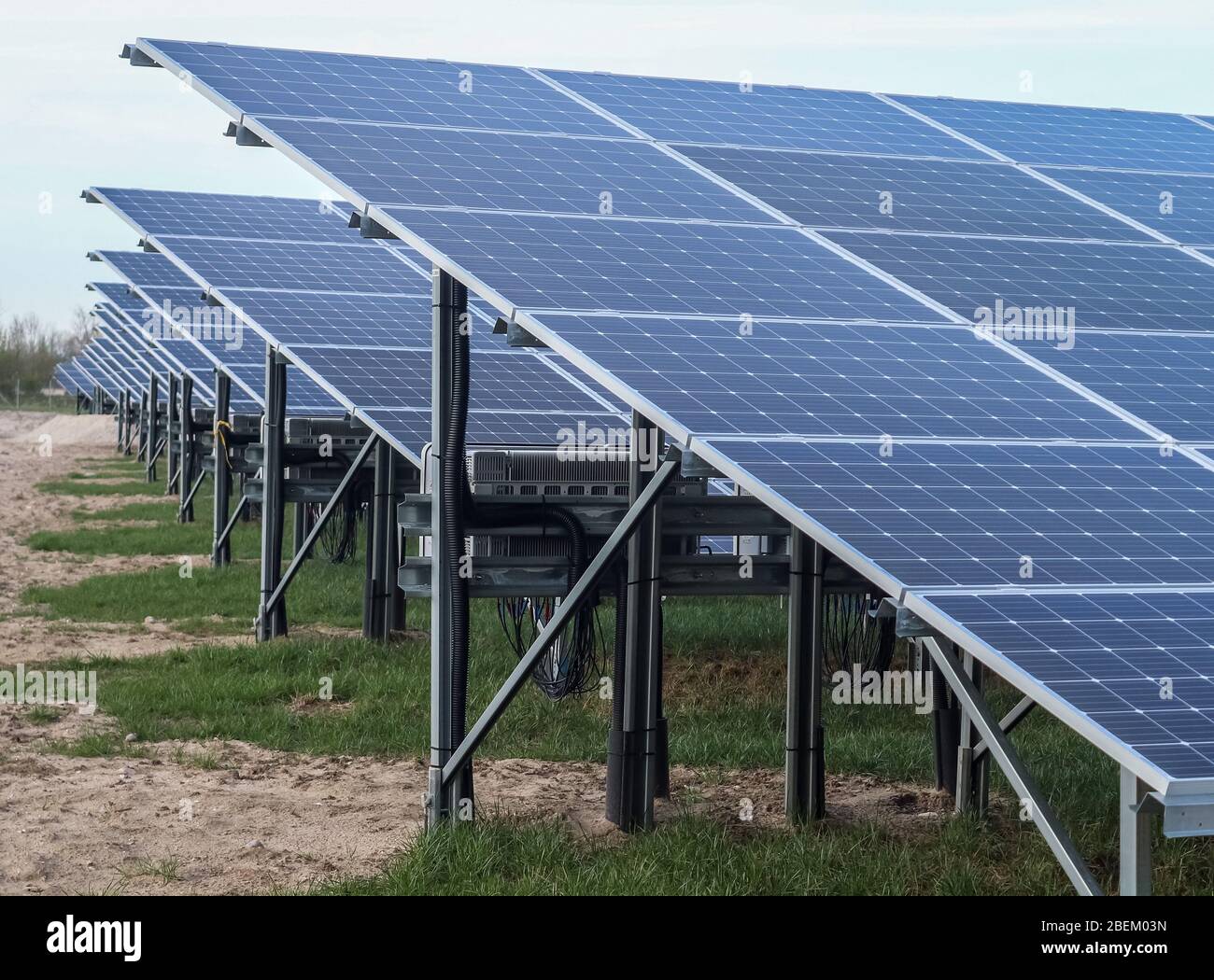 Generating clean energy with solar modules in a big park in germany ...