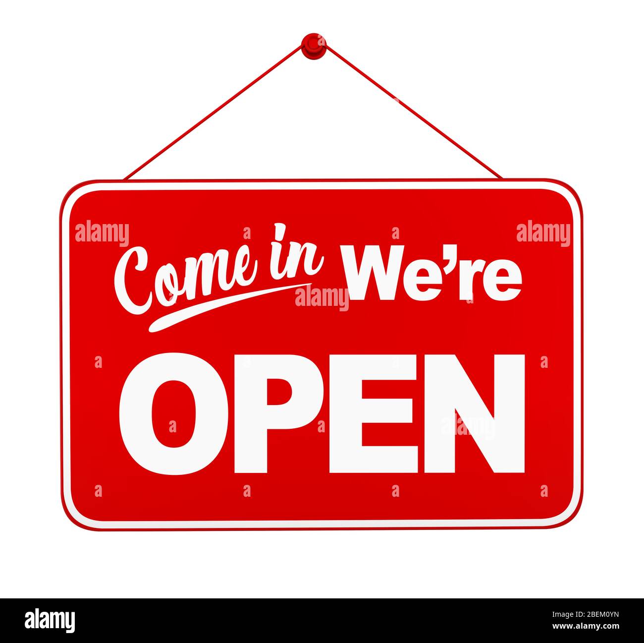 "Come In We're Open" Sign Hanging Isolated Stock Photo - Alamy