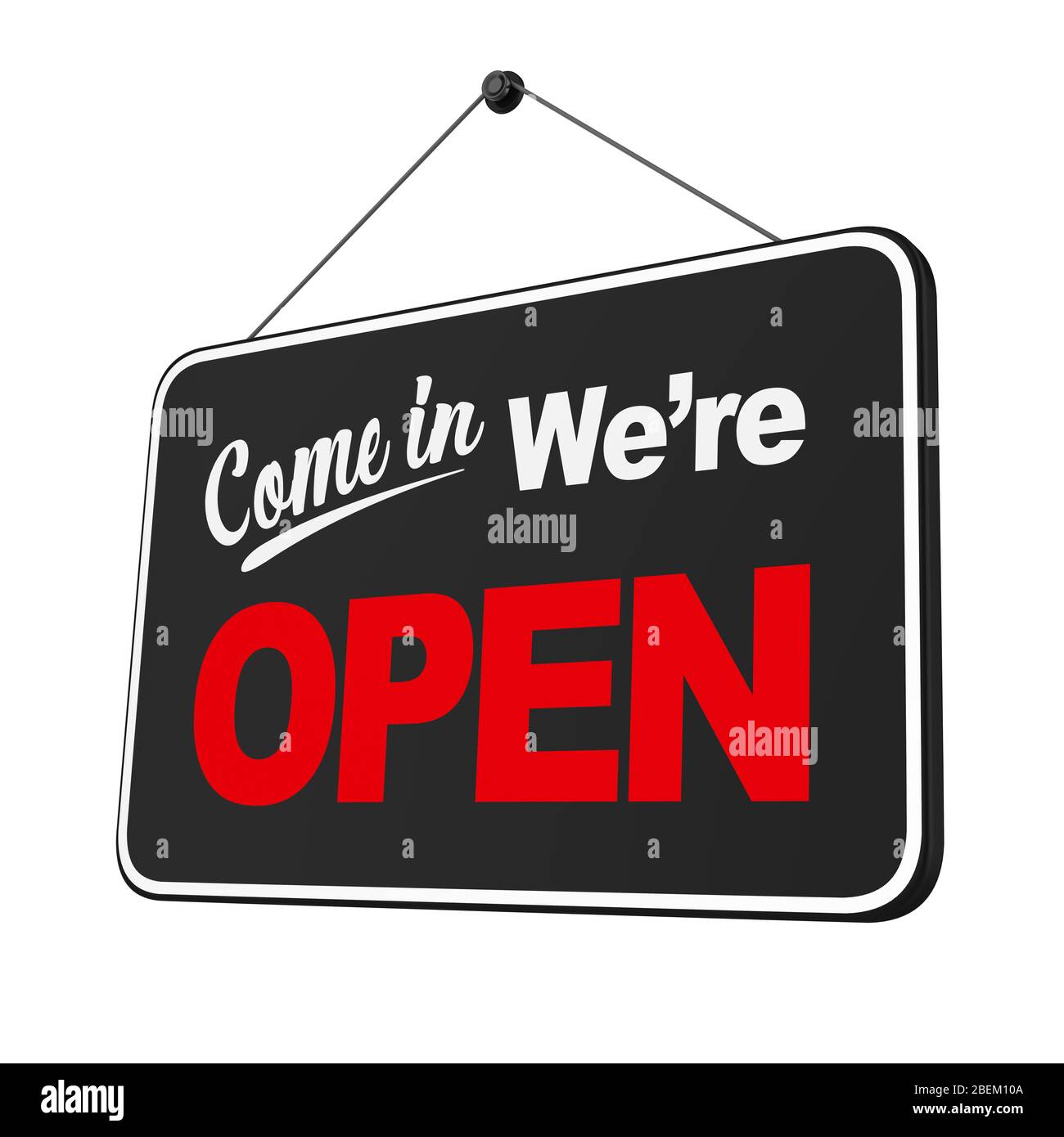"Come In We're Open" Sign Hanging Isolated Stock Photo - Alamy
