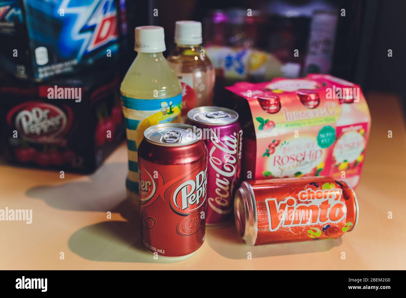 Ufa, Russia, Soda Shop, 3 July, 2019: Grocery store shelf with various ...