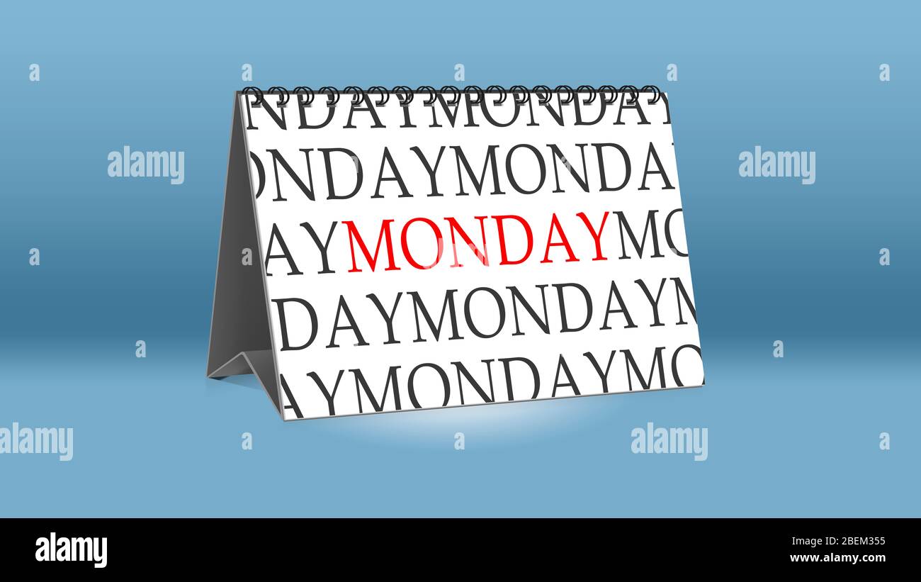 A calendar for the desk shows the day of the week Monday Stock Photo ...
