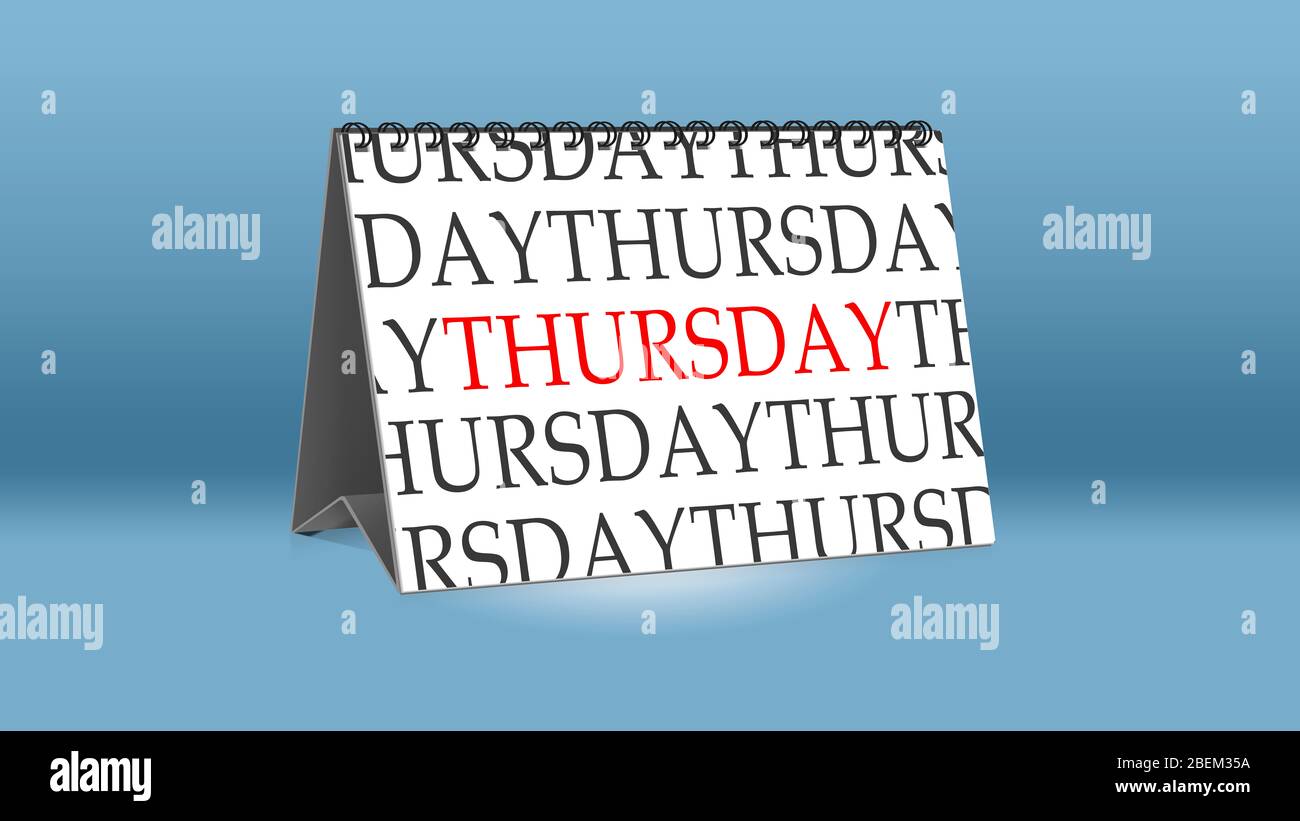 A calendar for the desk shows the day of the week Thursday Stock Photo ...