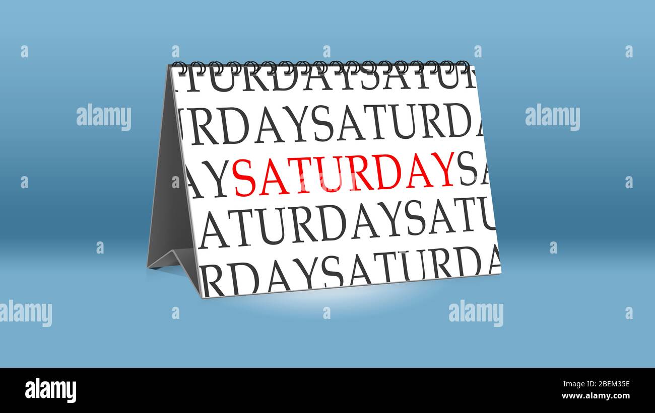 A calendar for the desk shows the day of the week Saturday Stock Photo ...