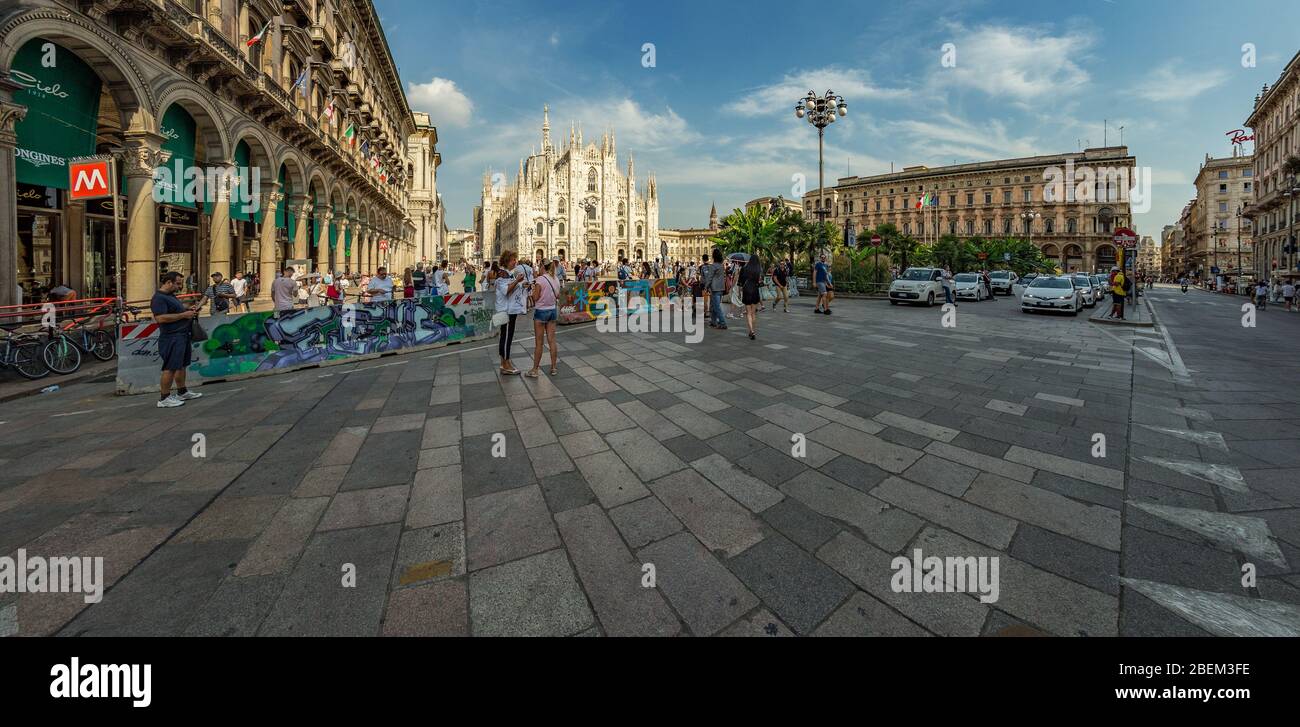 MILAN, ITALY - AUGUST 1, 2019 : The piazza, looking roughly north-east ...