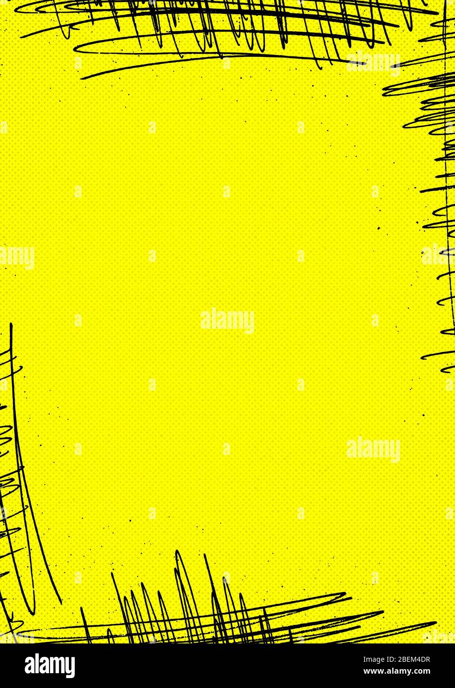 A vibrant yellow portrait retro design background with scribble strokes ...