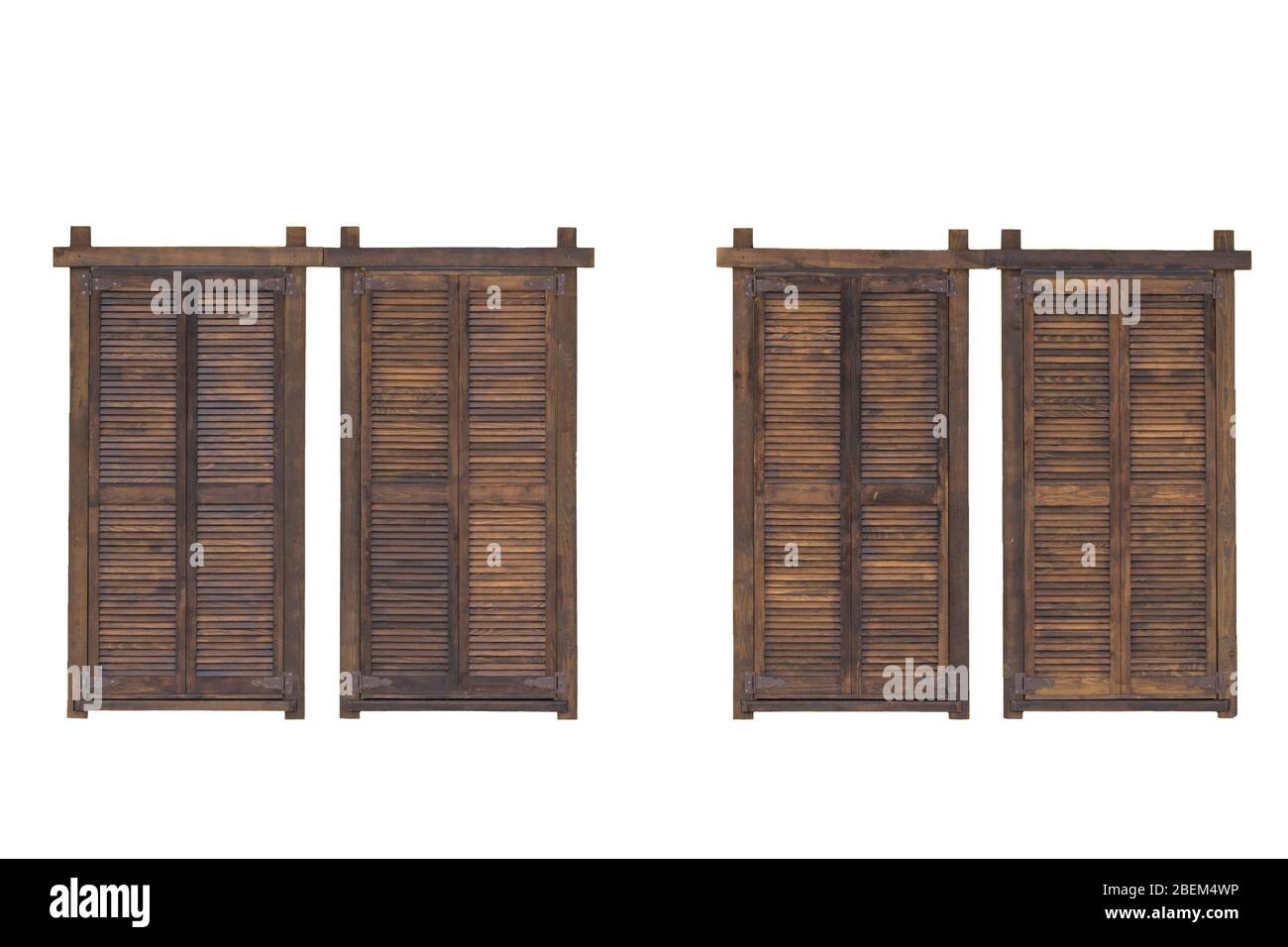 Rustic brown wooden window shutters isolated on white background Stock ...