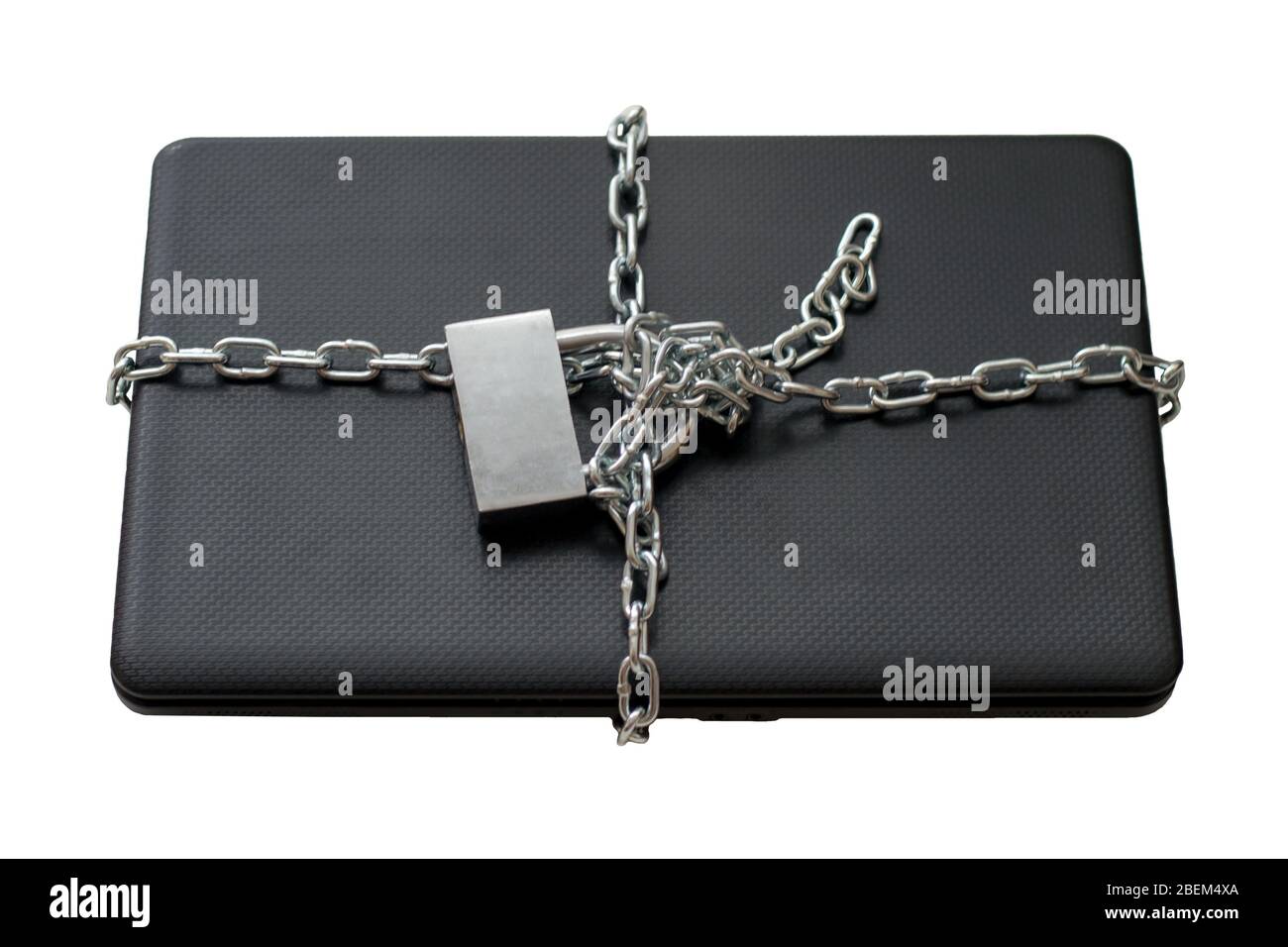 Laptop wrapped in a chain isolated on a white background, computer ...