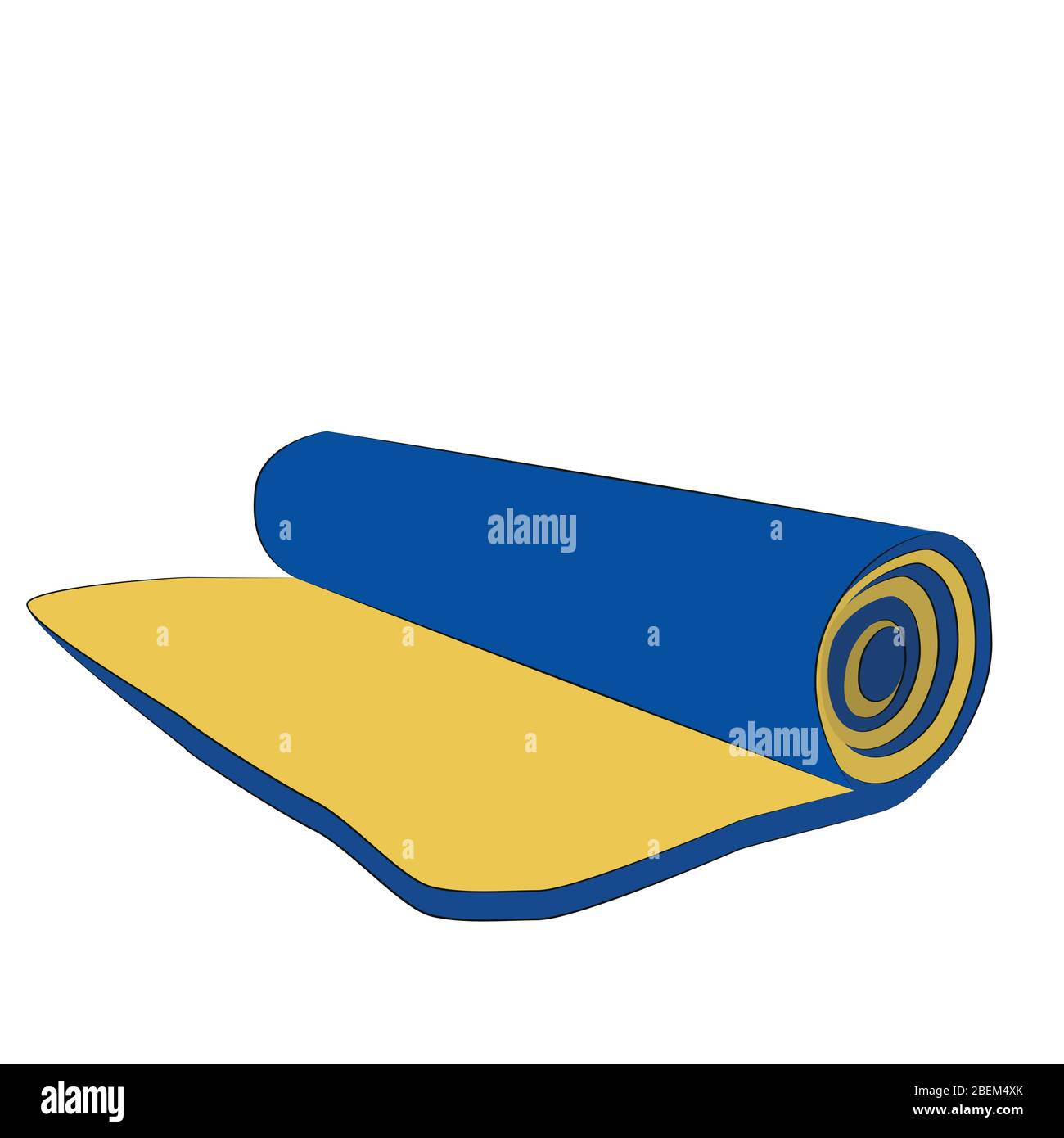 Rolled in a roll of camping mat isolated on white background. cartoon ...