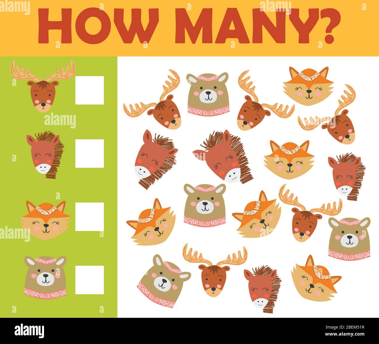 Counting animal games for preschool kids sheet layout in colorful ...