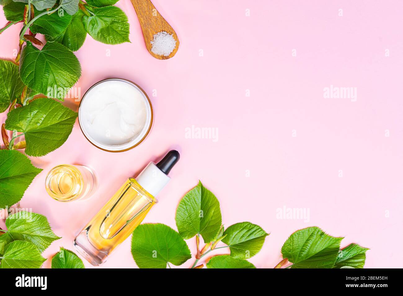 Skin Care Products Natural Cosmetic Flat Lay Image On Pink Background