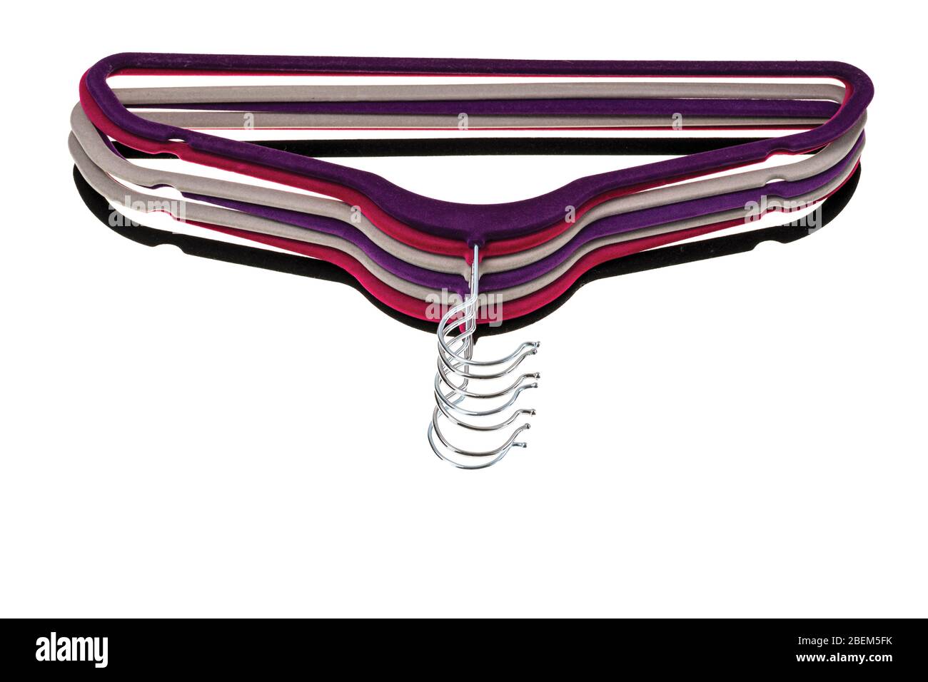 Close up view of colorful hangers isolated on white background Stock ...