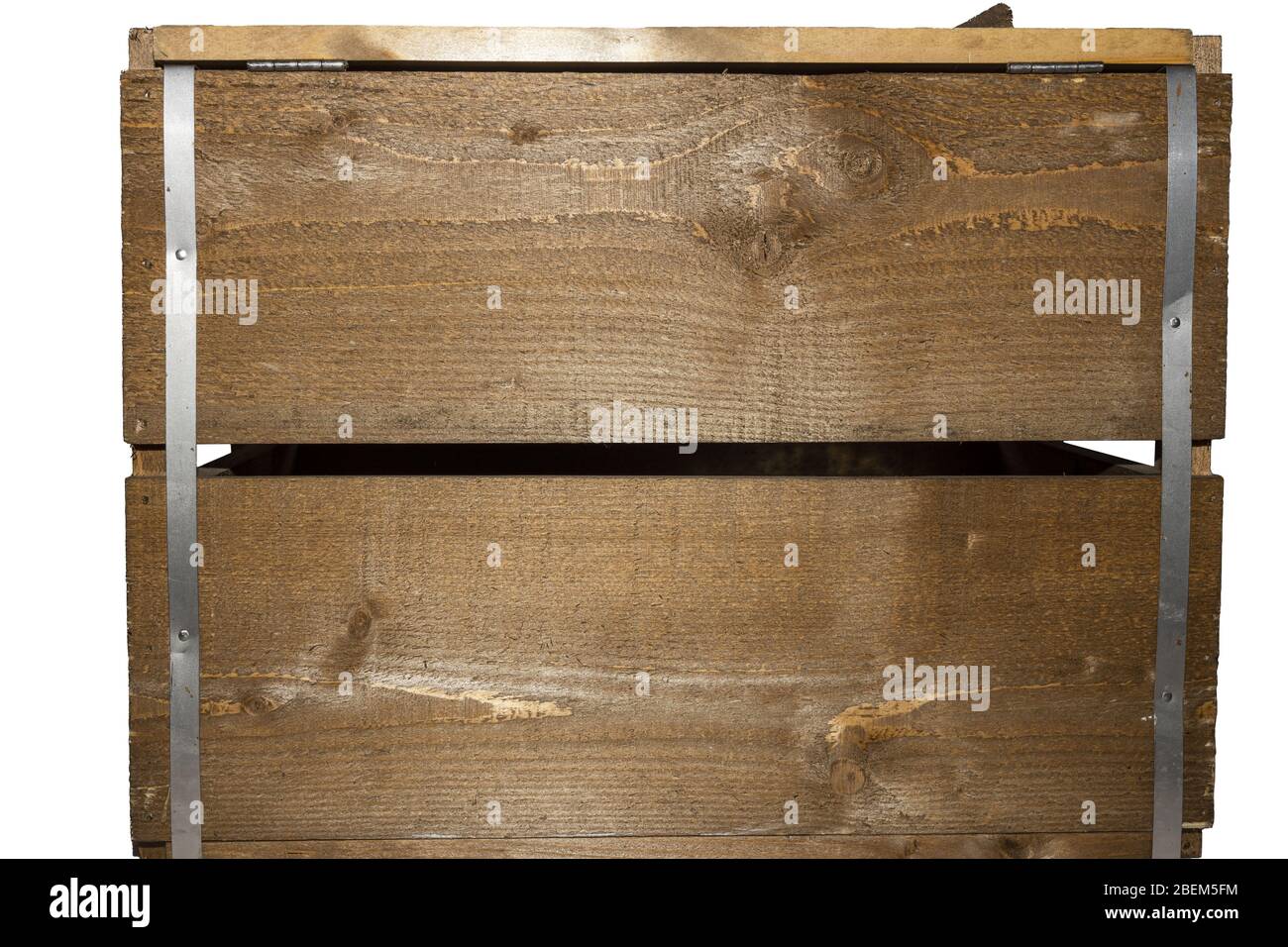 Close up view of front of wooden box isolated on white background ...