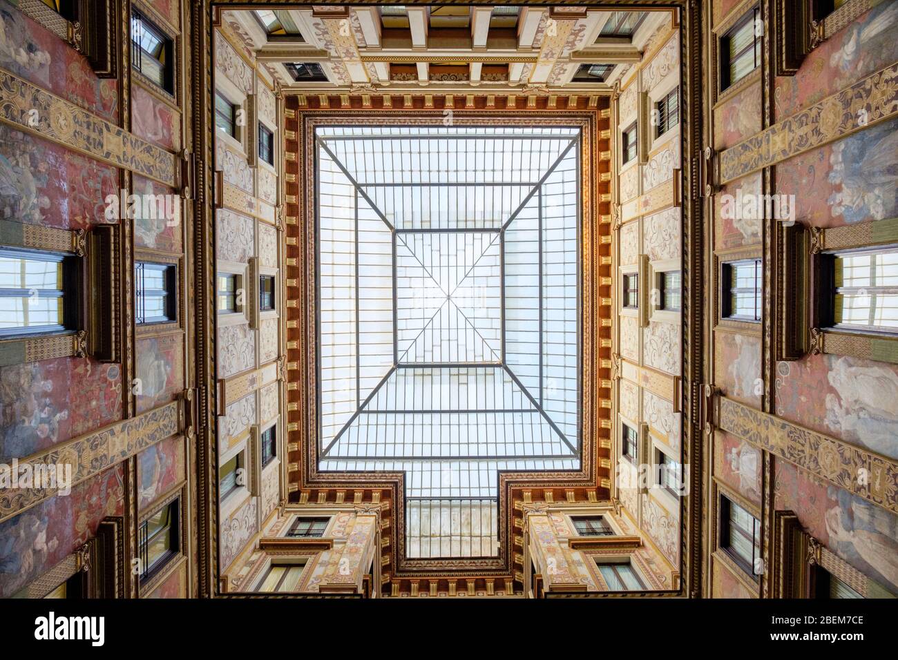 Italian Liberty Style Art Nouveau paintings in the inner courtyard of ...