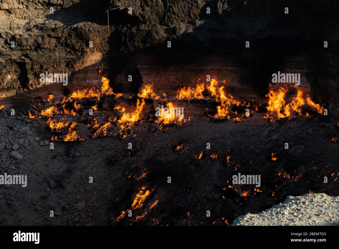 The Darvasa Crater, also known as the Doorway to Hell, the flaming gas ...
