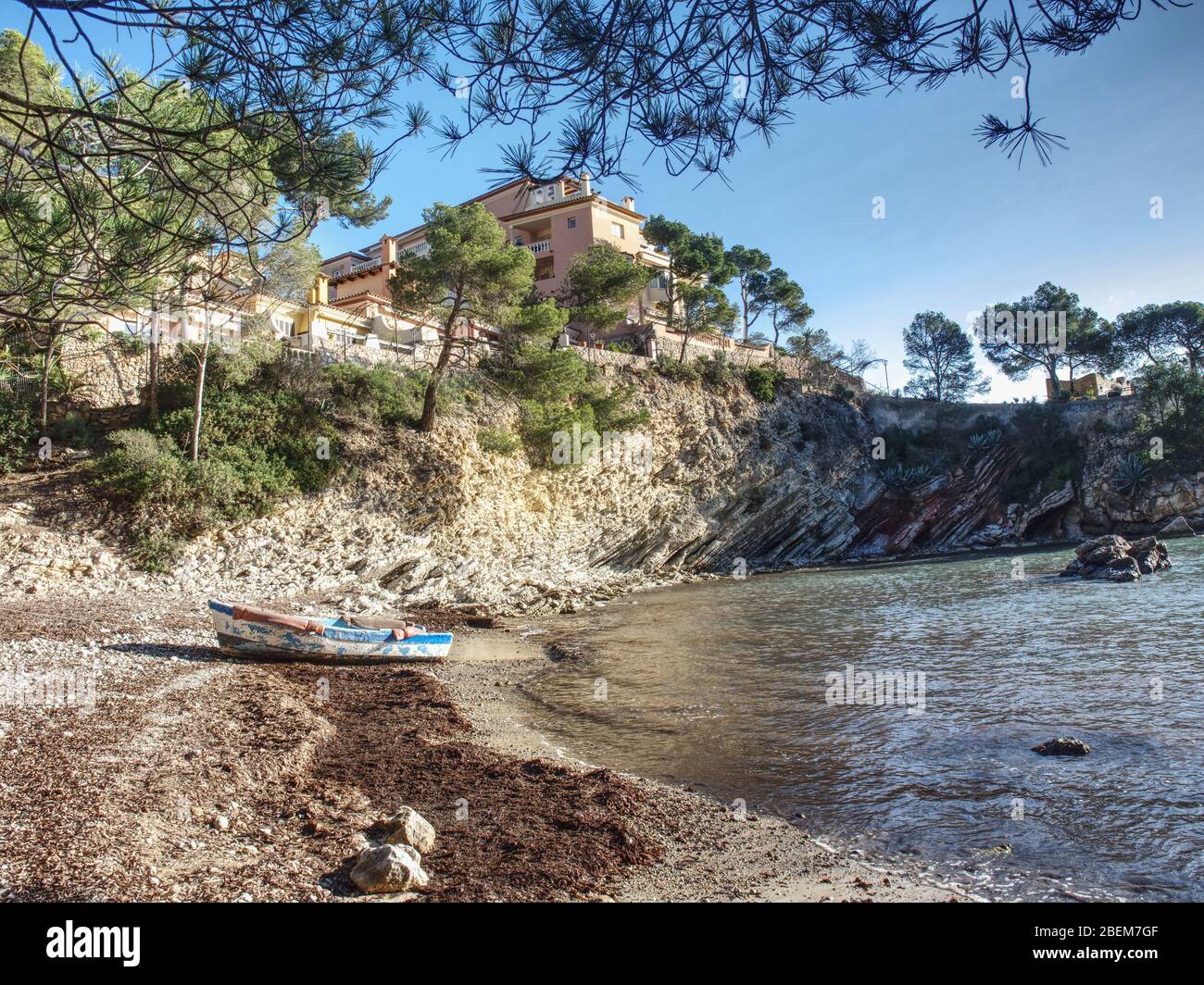 Picturesque beach Calo de ses Llises panoramic image, Calvia, Mallorca ...