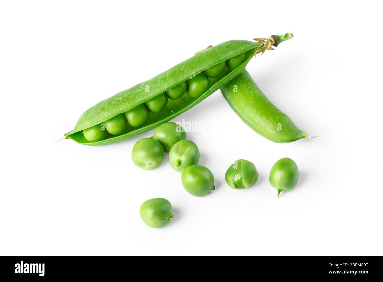 Fresh pods and grains of green peas isolated on white Stock Photo - Alamy