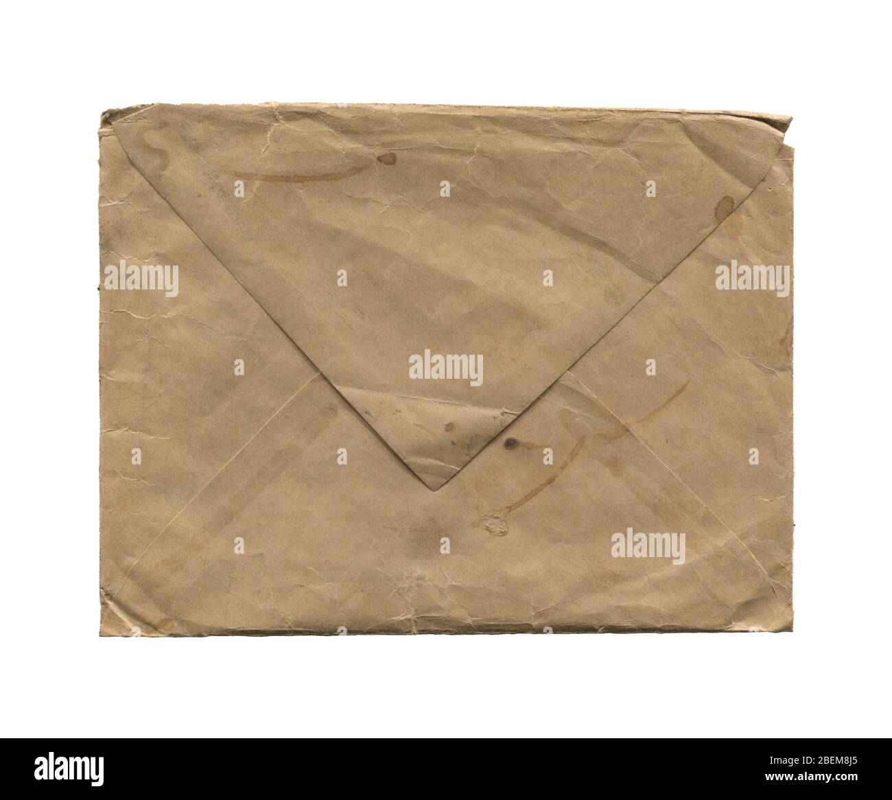 front view closeup of blank brown old aged closed letter paper envelope ...