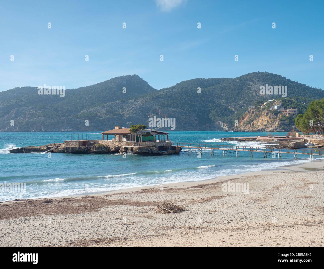 Beautiful sand beach at bay in Camp de Mar, Majorca Spain, Balearic ...