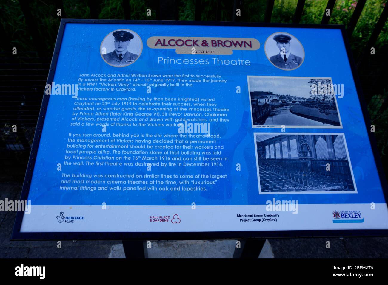 Crayford, Kent, United Kingdom - August 19, 2019: Plaque to Alcock and ...