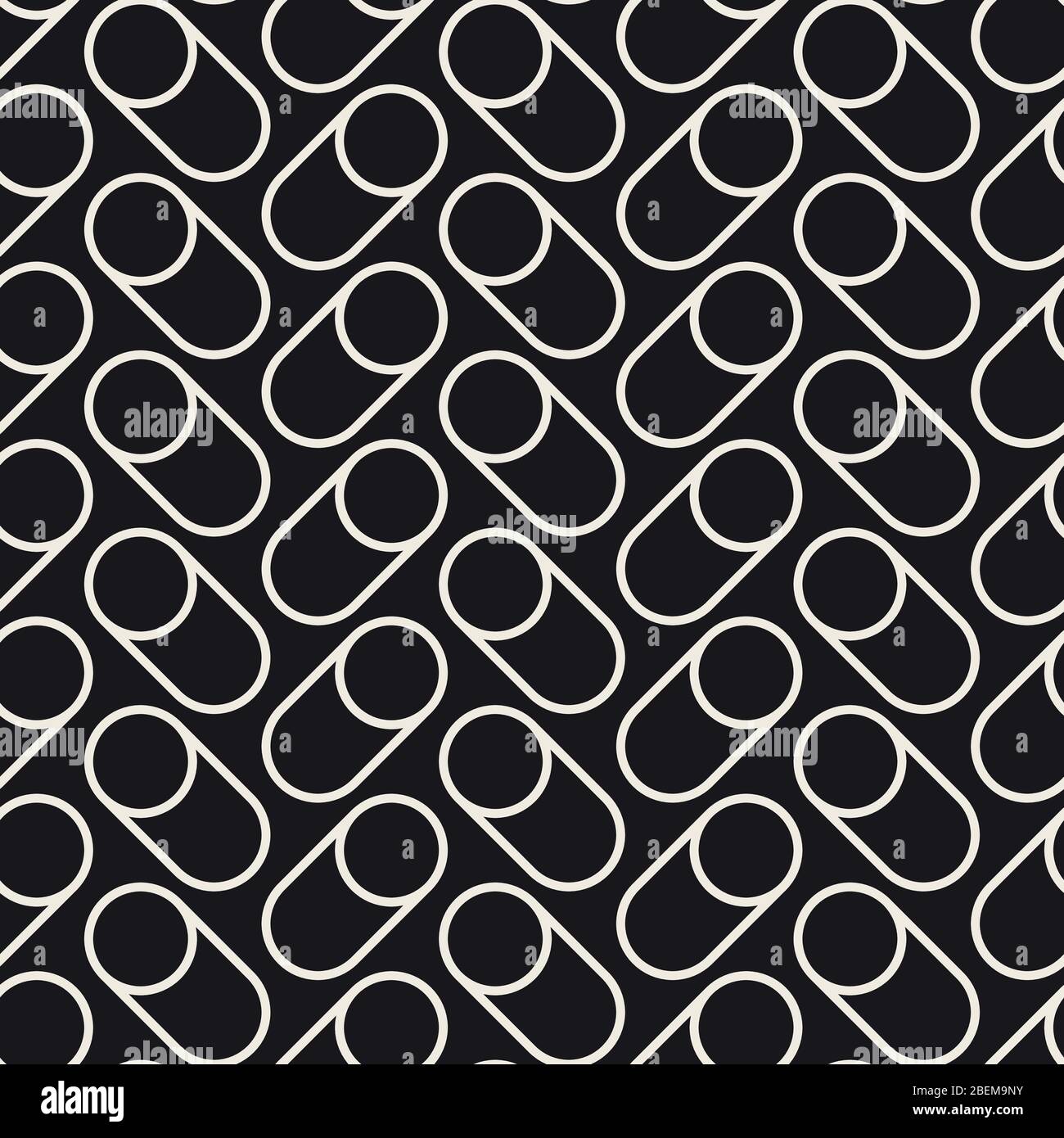 Vector seamless rounded shapes pattern. Modern abstract texture. Repeating geometric monochrome ...