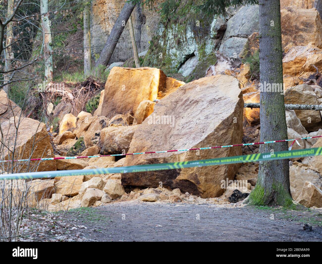 Landslide zone. Danger zone of natural disasters during rainy season ...