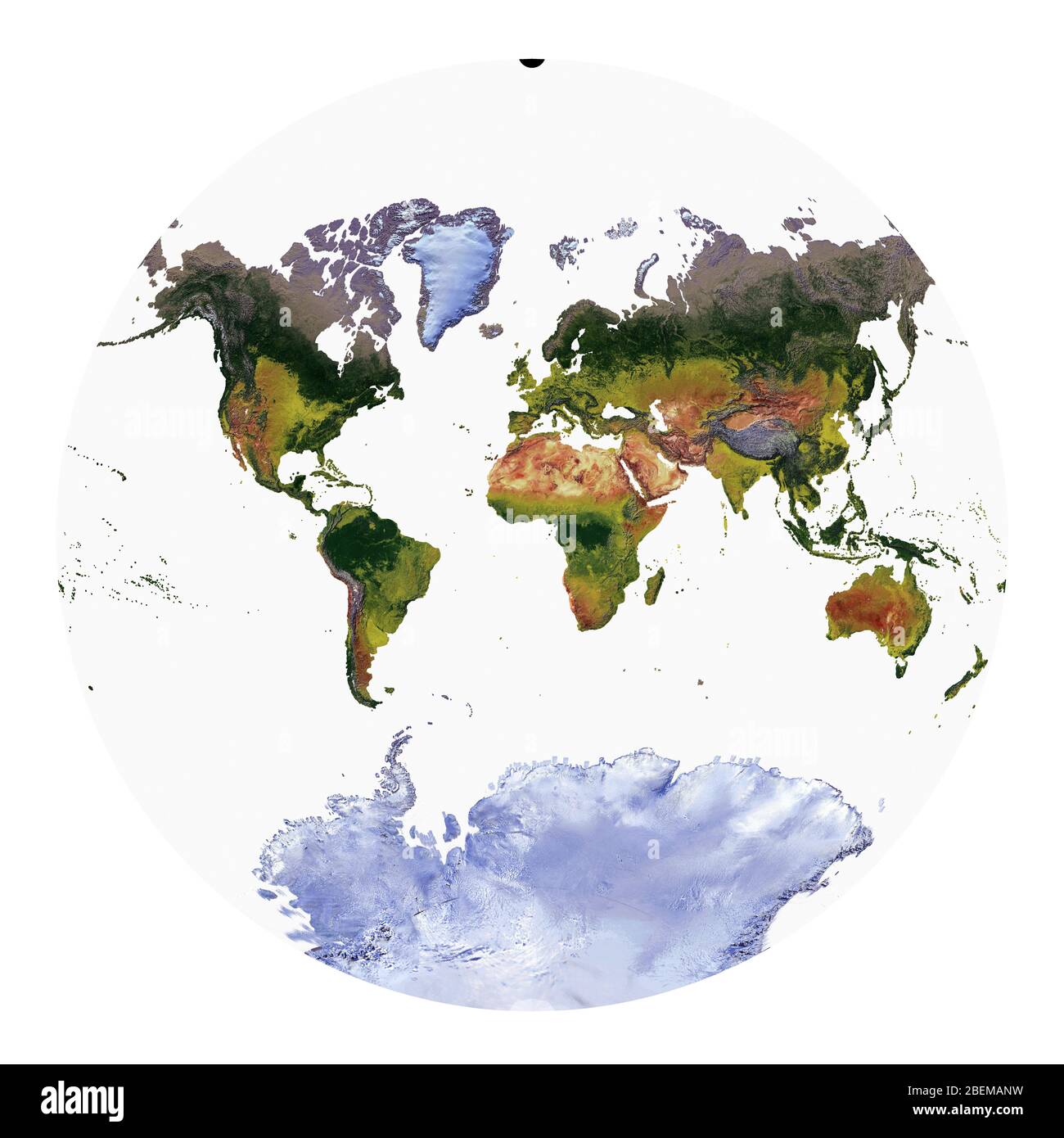 World Map showing land cover and shaded relief with a natural style and ...
