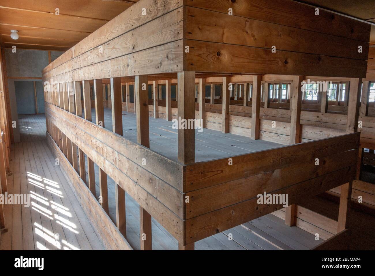 Bed bunks inside the barrack building (both building and beds ...