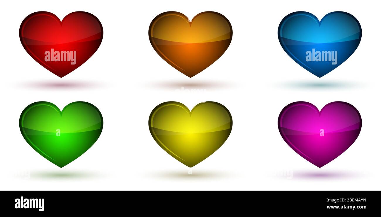 Heart icon. Colorful heart shapes isolated. Set of bright glossy hearts ...