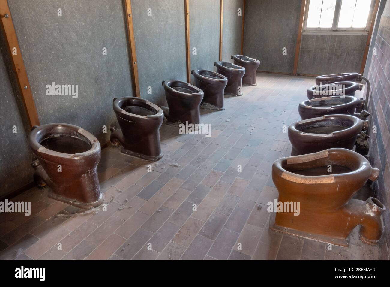 Inside a latrine room in a barracks (all reconstructed) at the former ...