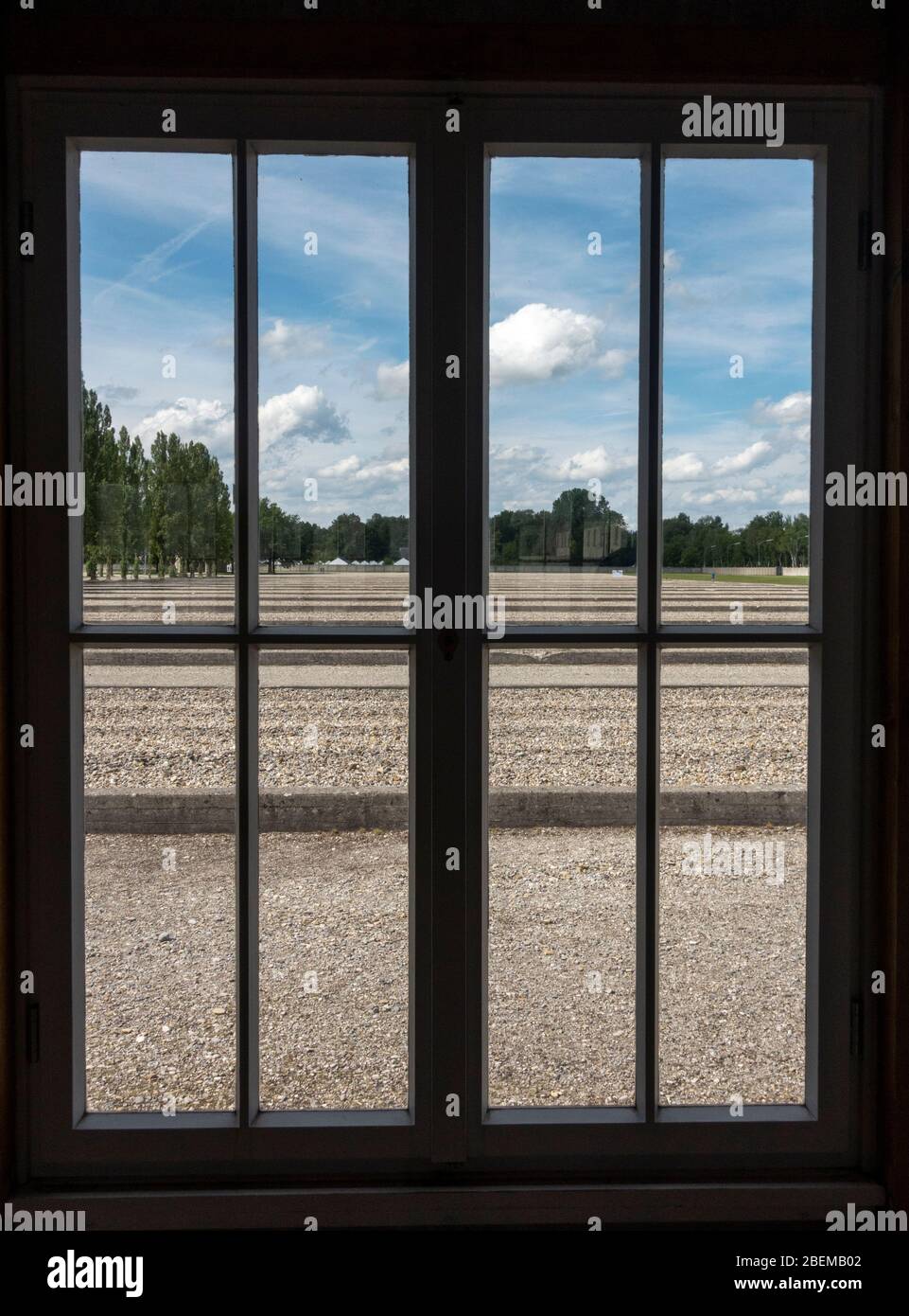 View of barracks area through a window inside the former Nazi German ...