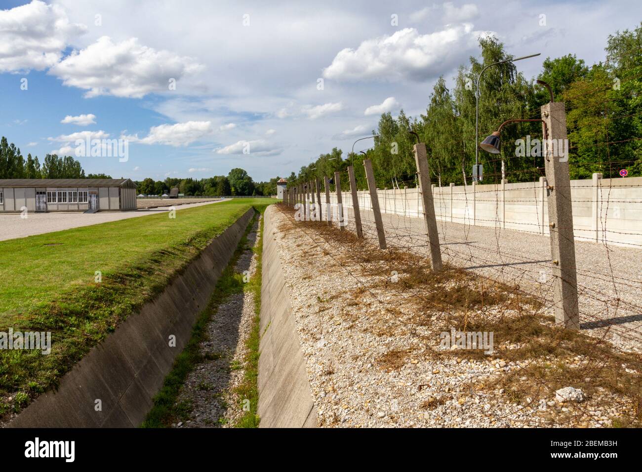 Ditch and fencing (reconstructed) at the former Nazi German Dachau ...