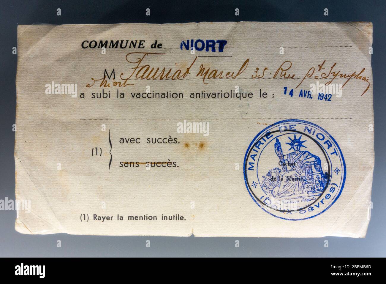 A French smallpox vaccination card from 1942 inside the former Nazi ...
