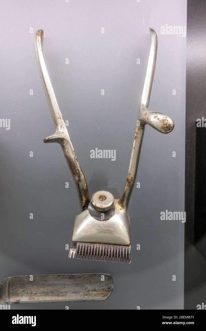 Hair clippers used by prisoner who served as a barber on display inside ...
