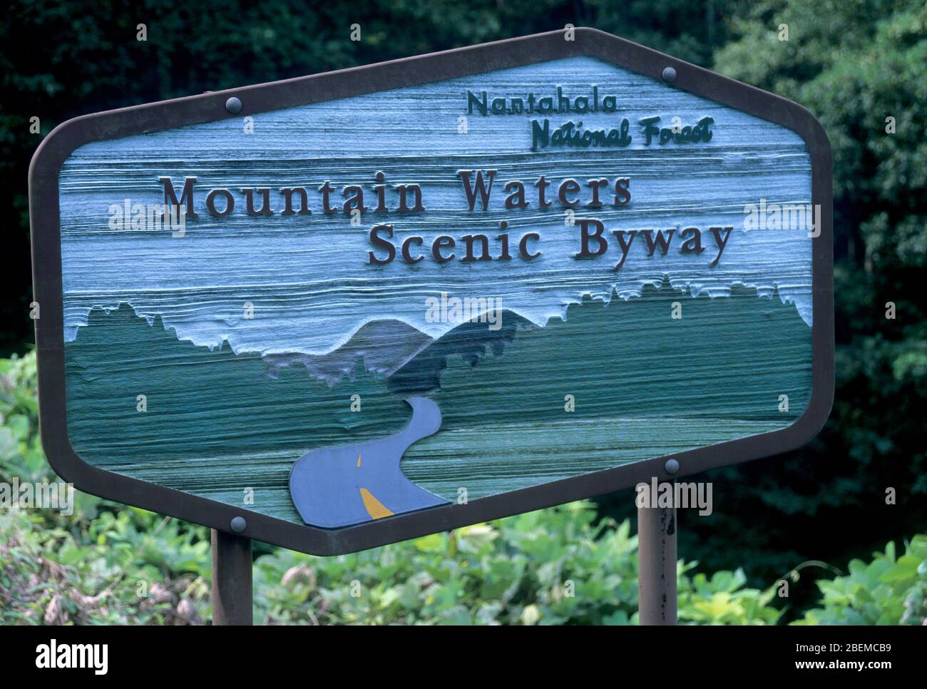 Mountain Waters Scenic Byway sign, Nantahala National Forest, North ...