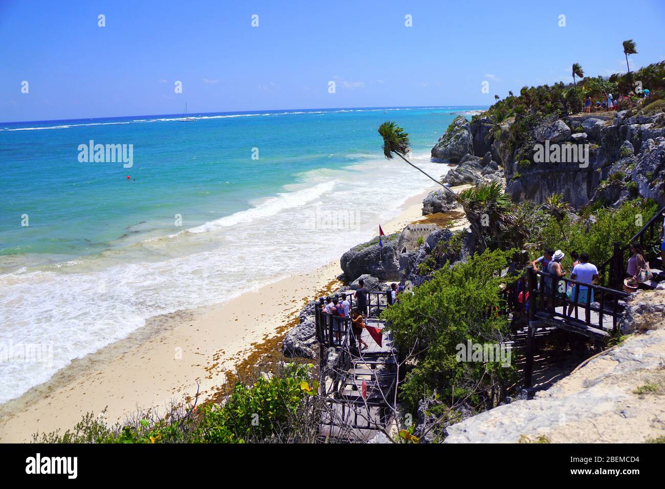 Visitors walking down the steps at Tulum Beach, Mexico Stock Photo - Alamy