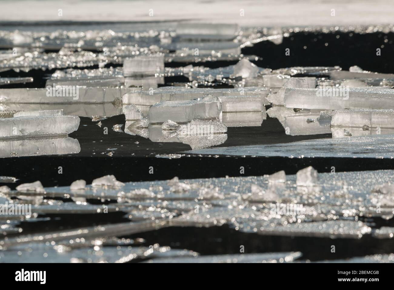 Ice breaking over the frozen water lake Background Stock Photo - Alamy