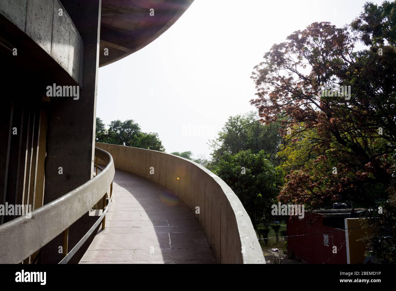 Chandigarh / India / April 04, 2017: Curved concrete ramp with tiles ...
