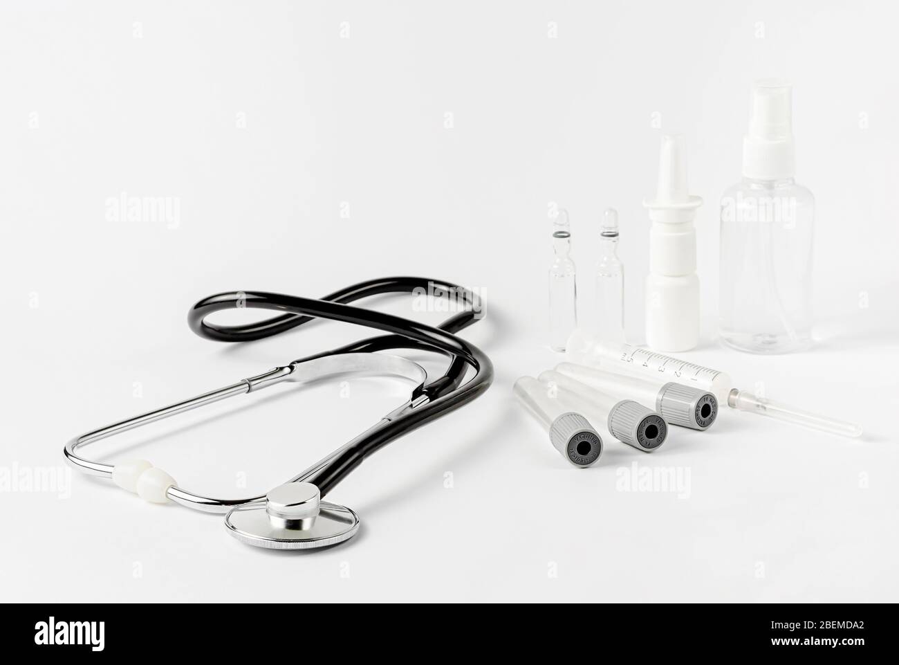 Medical supplies on white background. Copy space Stock Photo - Alamy