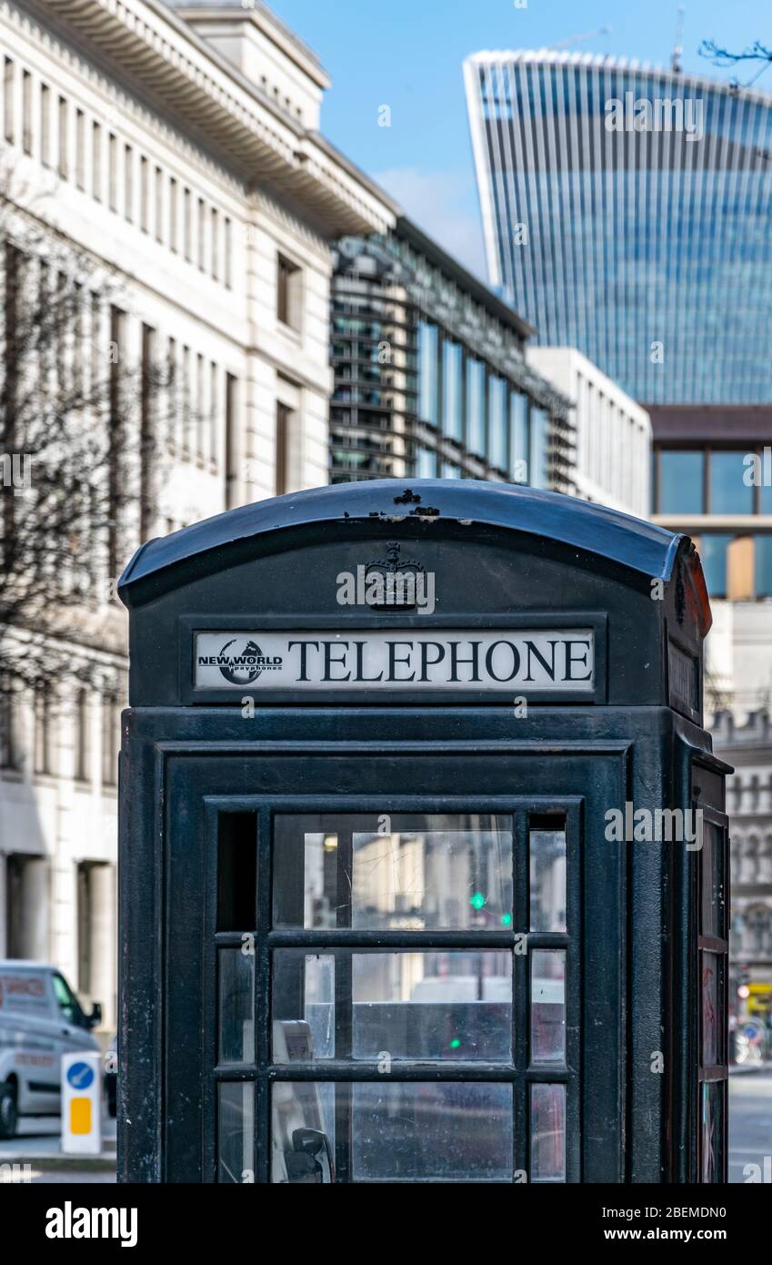 Black Phone box in the City of London,Skygarden in the background Stock ...