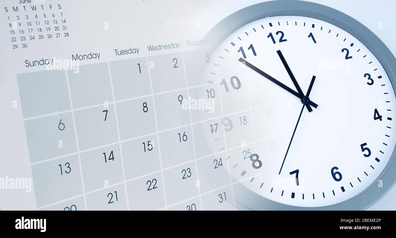Clock face and calendar composite Stock Photo - Alamy