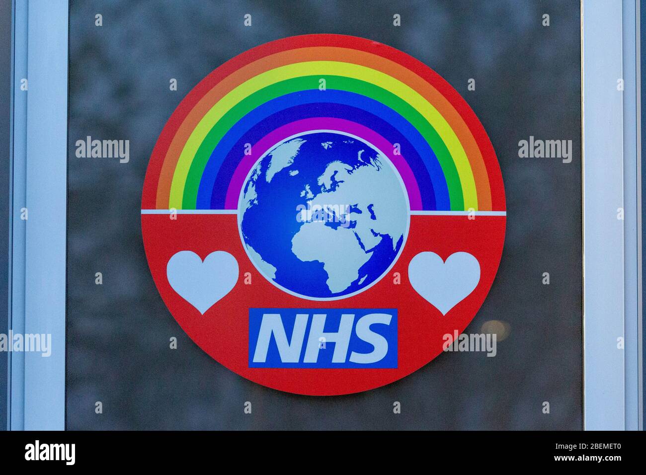 NHS window decals, love, Superheroes, pandemic. Southend-on-Sea, UK ...