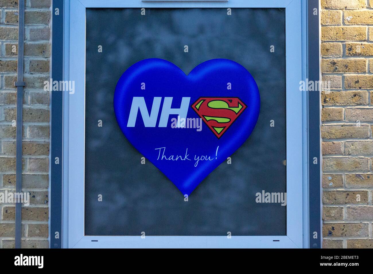 NHS window decals, love, Superheroes, pandemic. Southend-on-Sea, UK ...